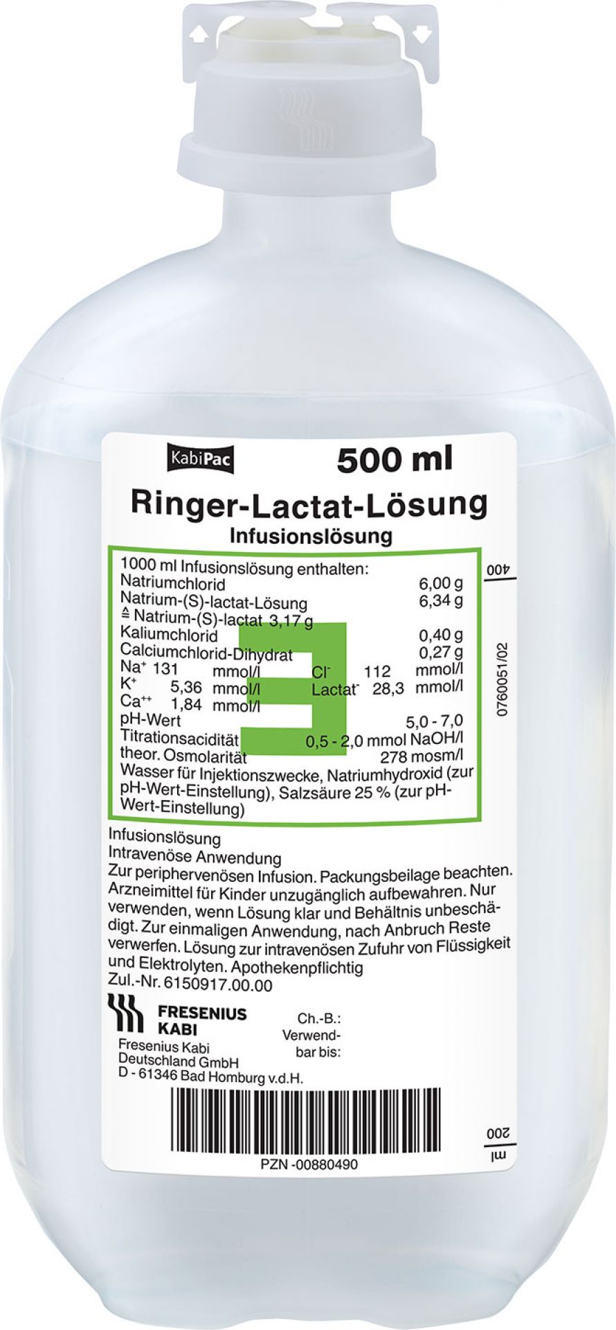 Ringer-Lactat-Lösung Fresenius 500ml, Karton à 10 Plastikflaschen